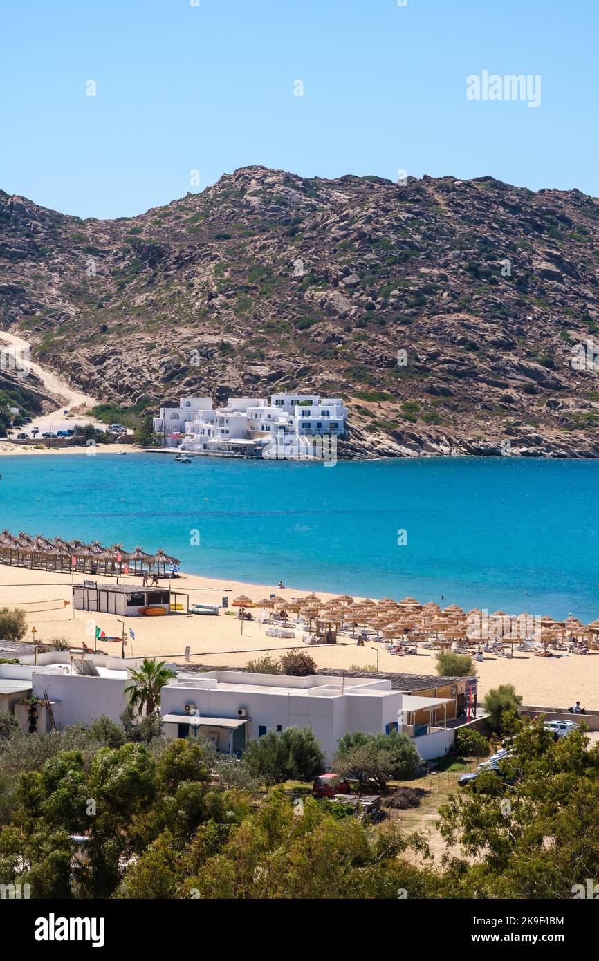 Breathtaking panoramic view of the famous Mylopotas beach in Ios Greece ...