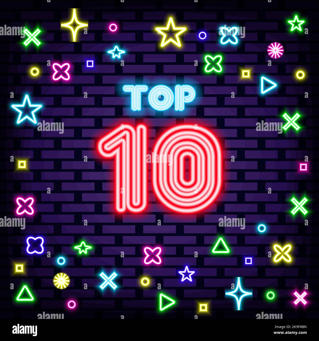 Top 10 Neon signboards. On brick wall background. Light art Stock ...