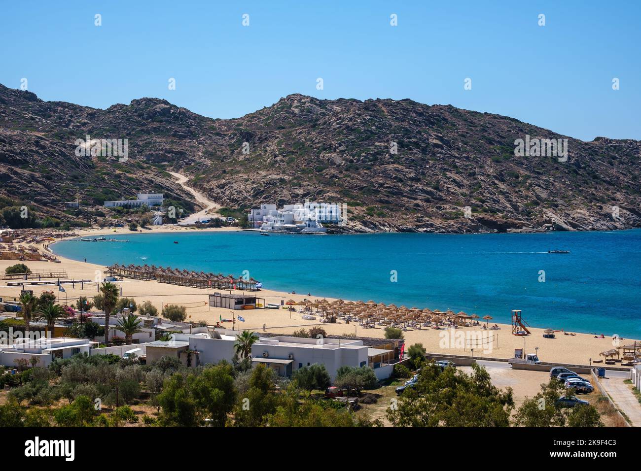 Breathtaking panoramic view of the famous Mylopotas beach in Ios Greece ...