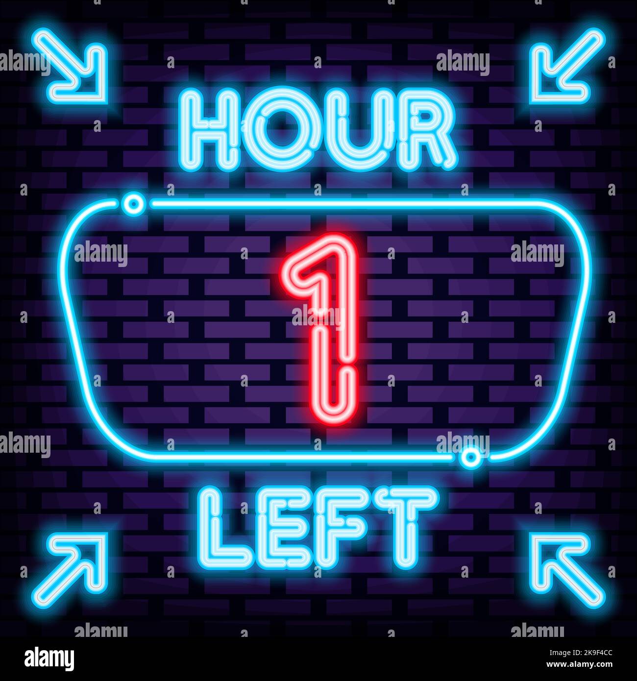 1 hour left Neon signboards. On brick wall background. Light art Stock ...