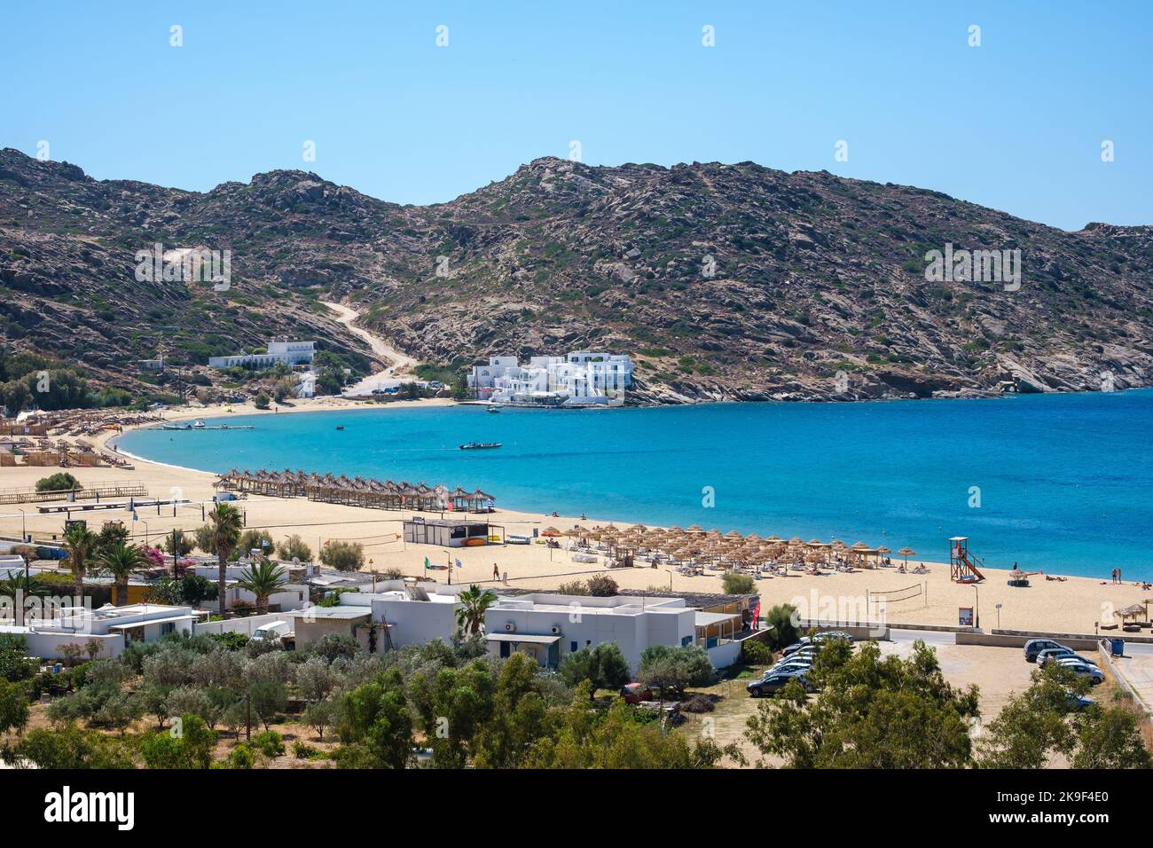 Breathtaking panoramic view of the famous Mylopotas beach in Ios Greece ...