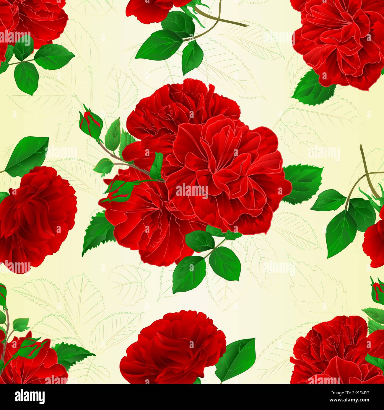 Seamless texture bunch Three red roses with buds and simple rose ...