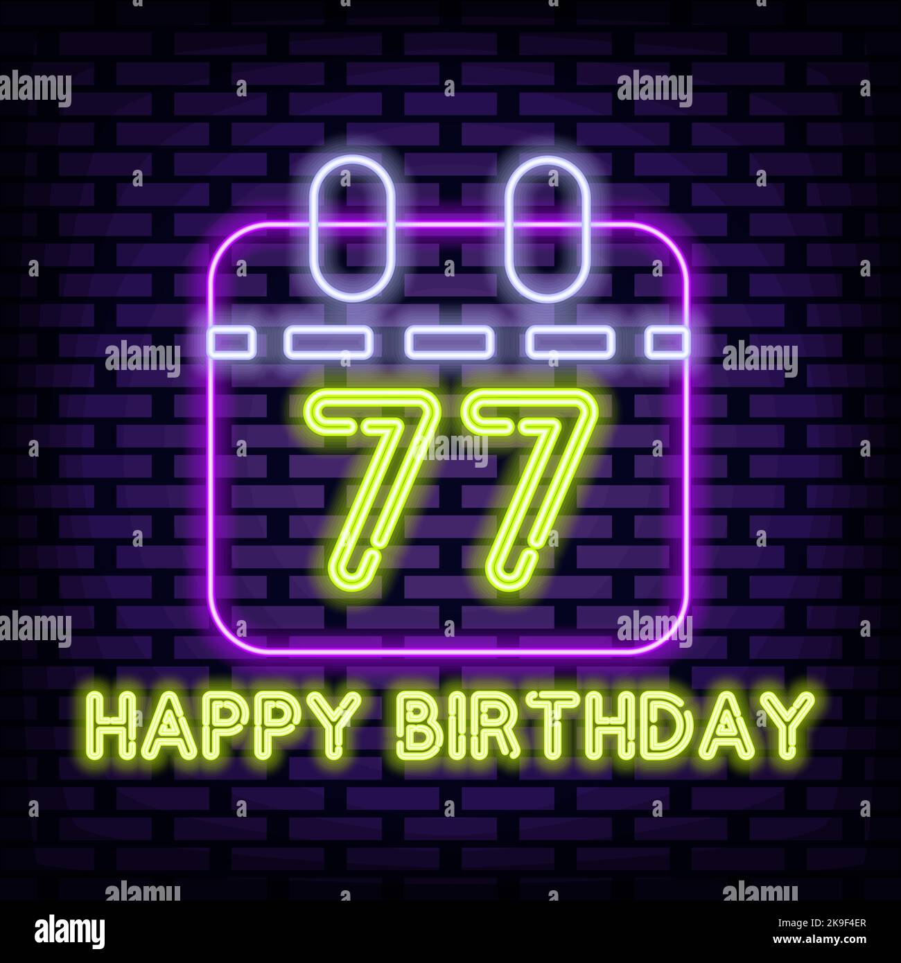 77th Happy Birthday 77 Year old Neon quote. Bright signboard. Night ...