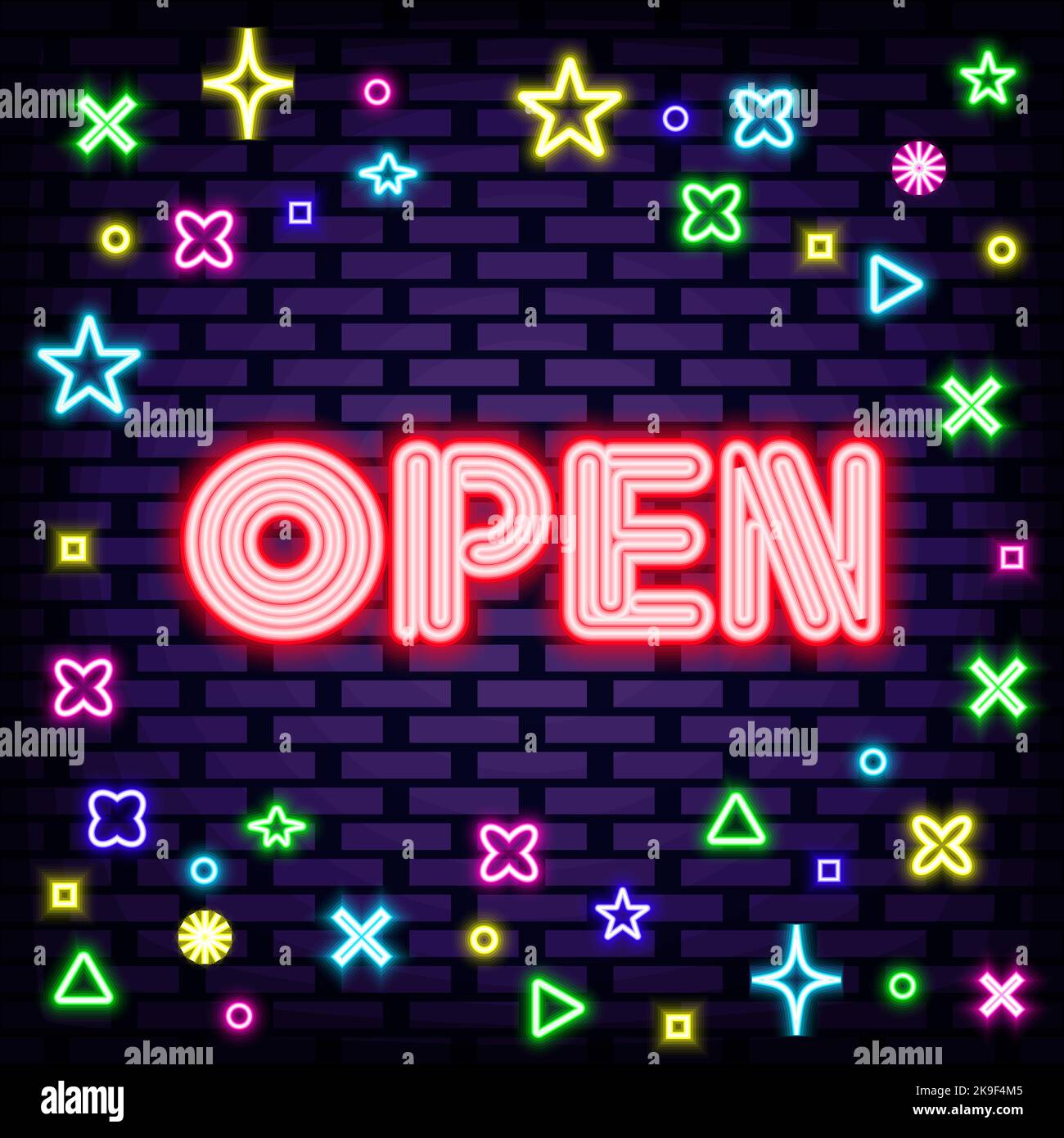 Open Neon sign. Neon script. Neon text Stock Vector Image & Art - Alamy