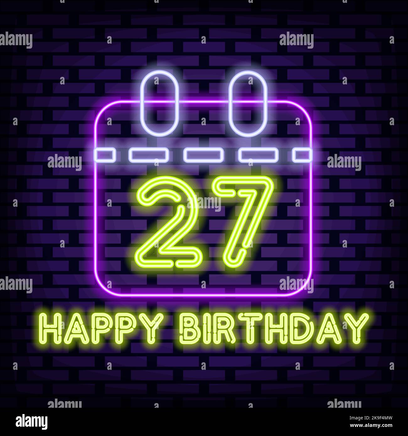 27th Happy Birthday 27 Year old Badge in neon style. Bright signboard ...