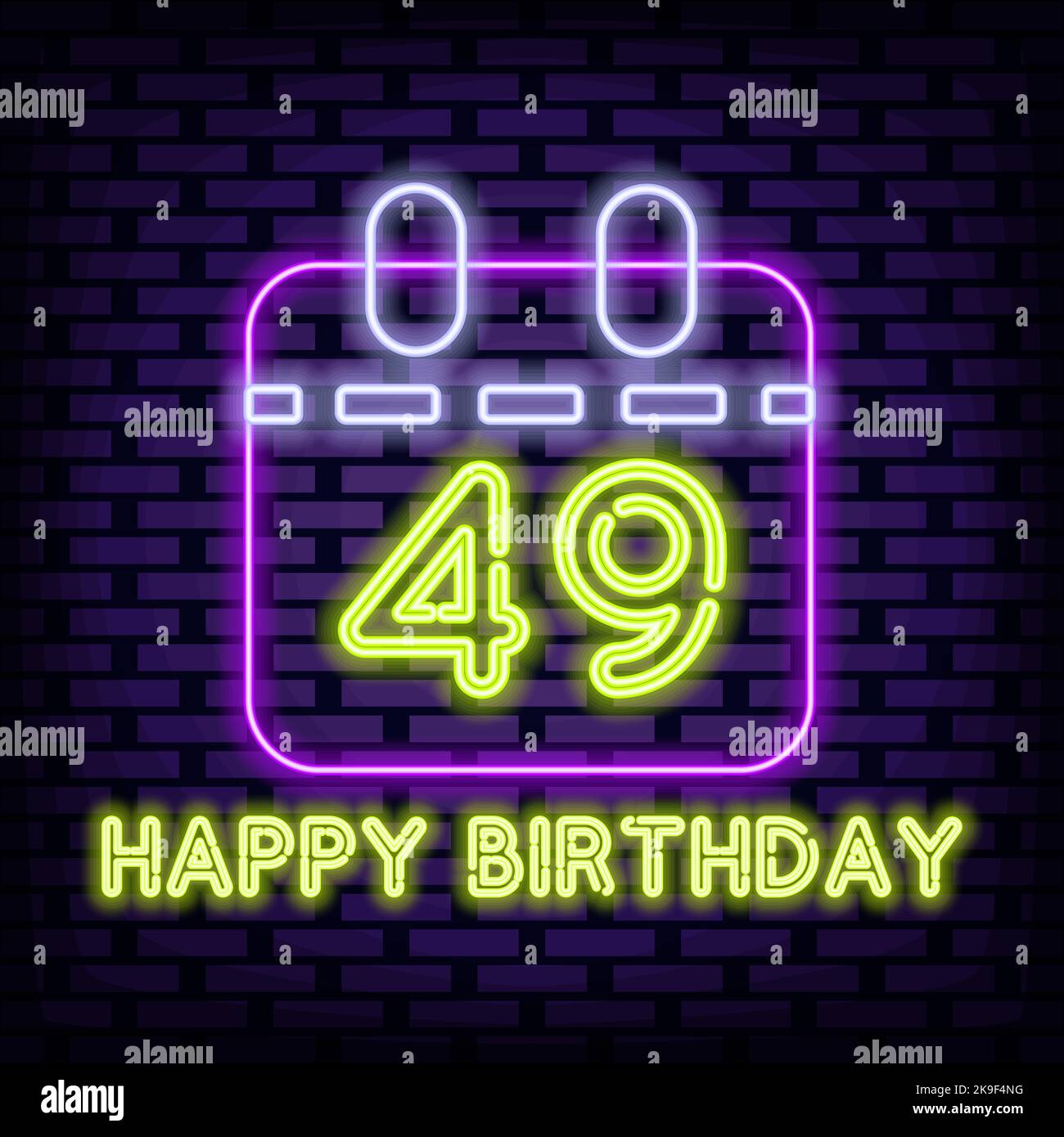 49th Happy Birthday 49 Year old Neon Sign Vector. Glowing with colorful ...