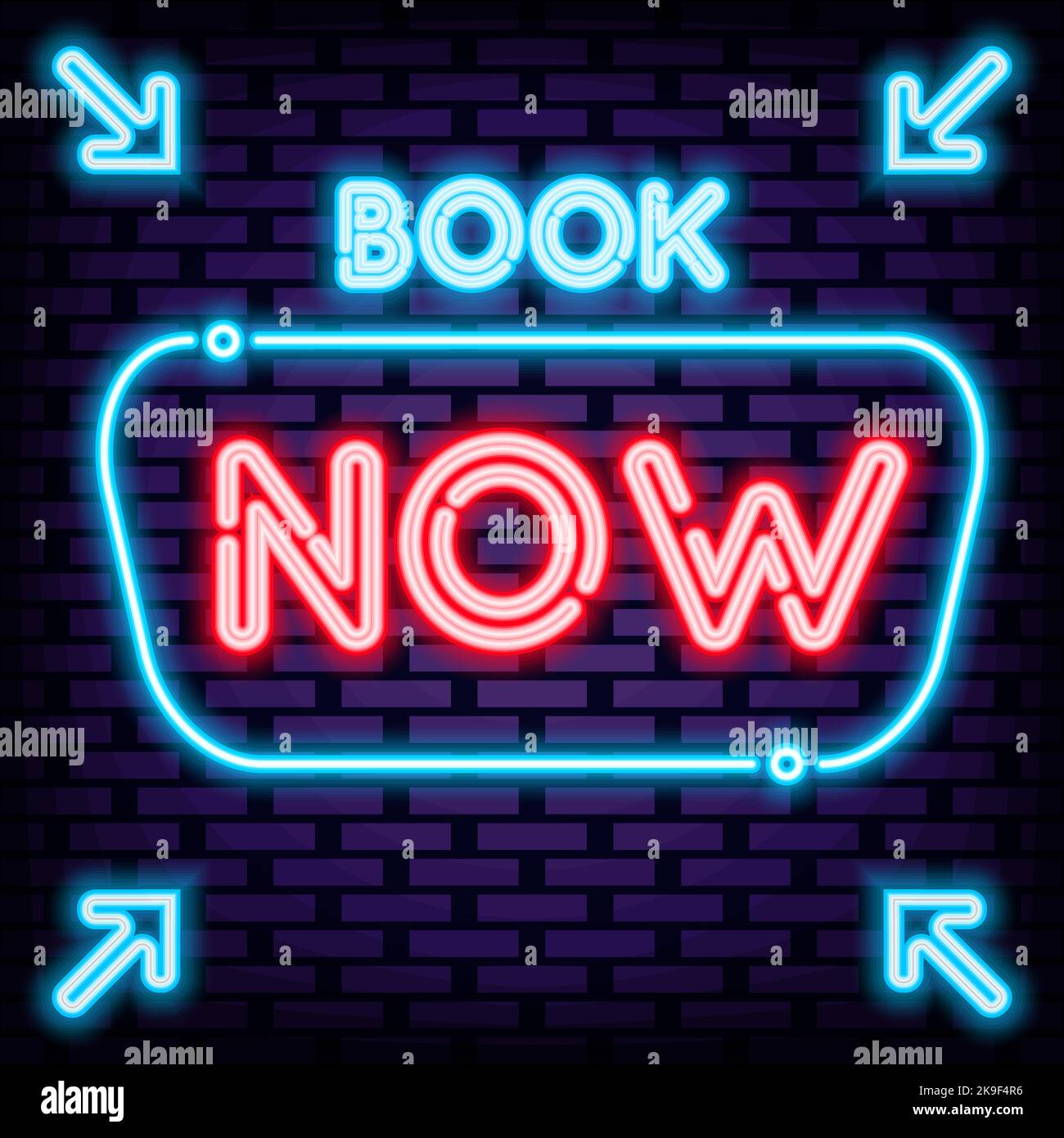 Book Now Neon quote. Glowing with colorful neon light. Announcement ...