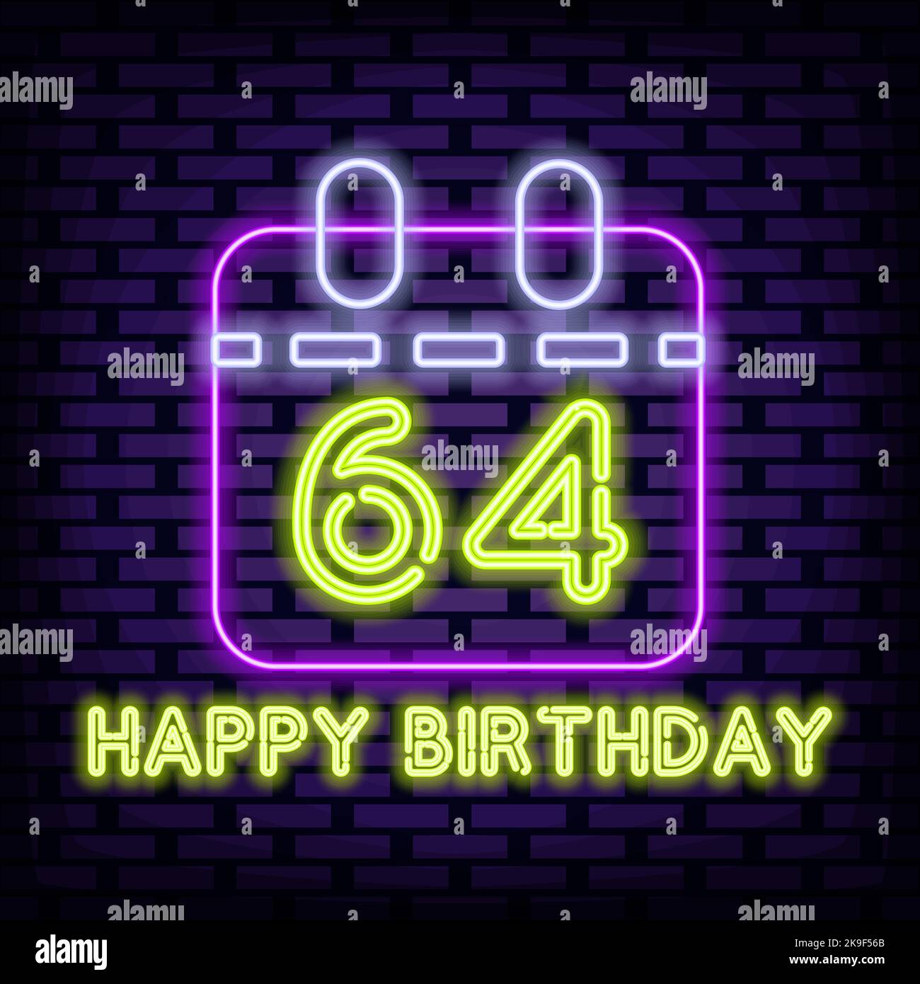 64th Happy Birthday 64 Year old Neon Sign Vector. Bright signboard ...