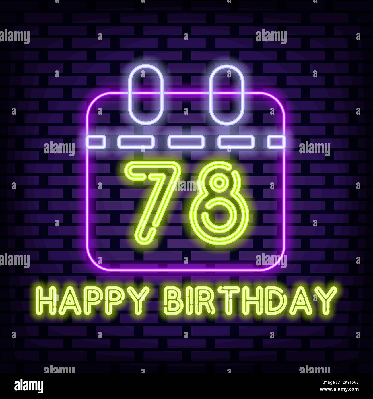 78th Happy Birthday 78 Year old Neon quote. Glowing with colorful neon ...