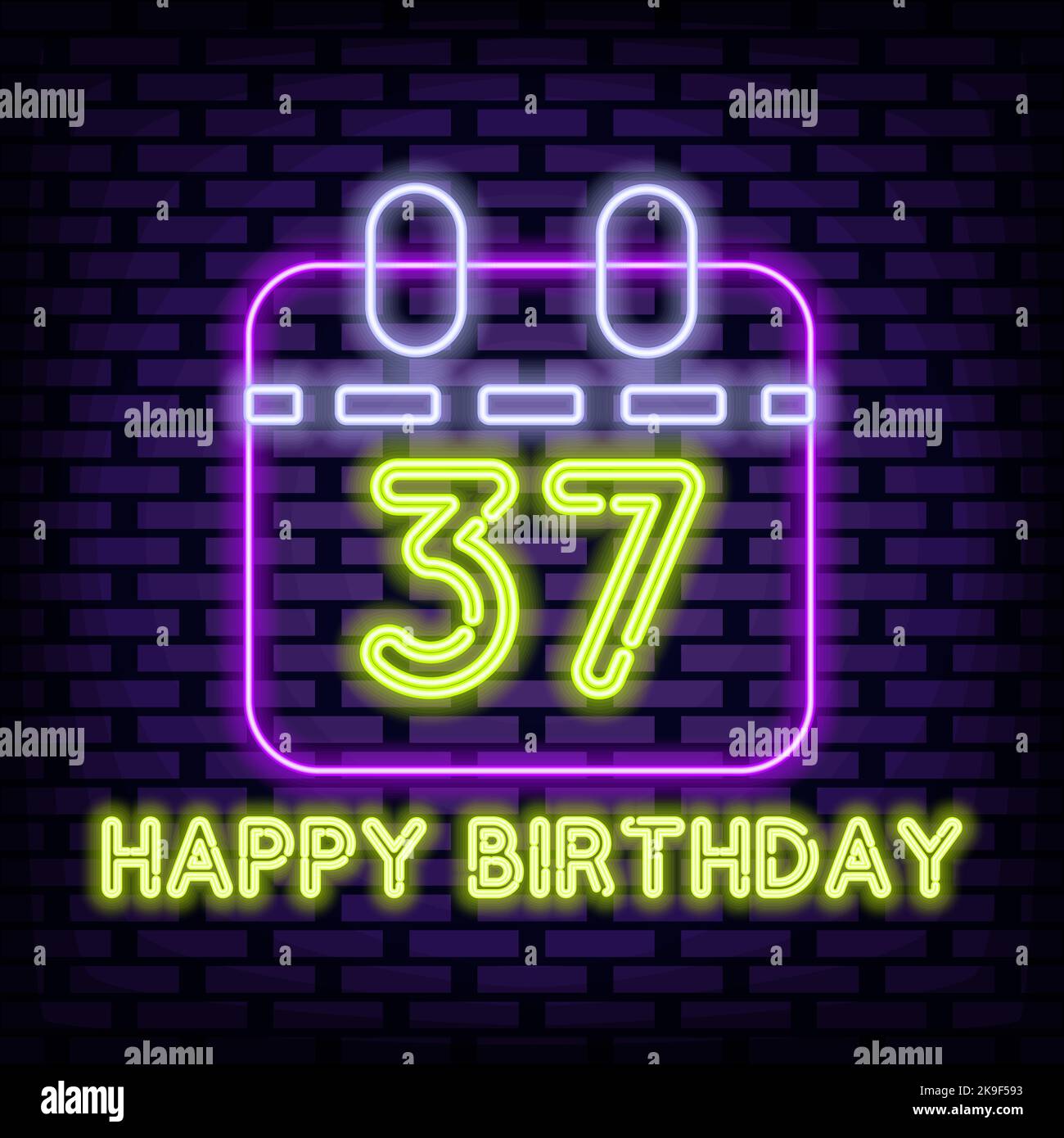 37th Happy Birthday 37 Year old Badge in neon style. Neon script. Night ...
