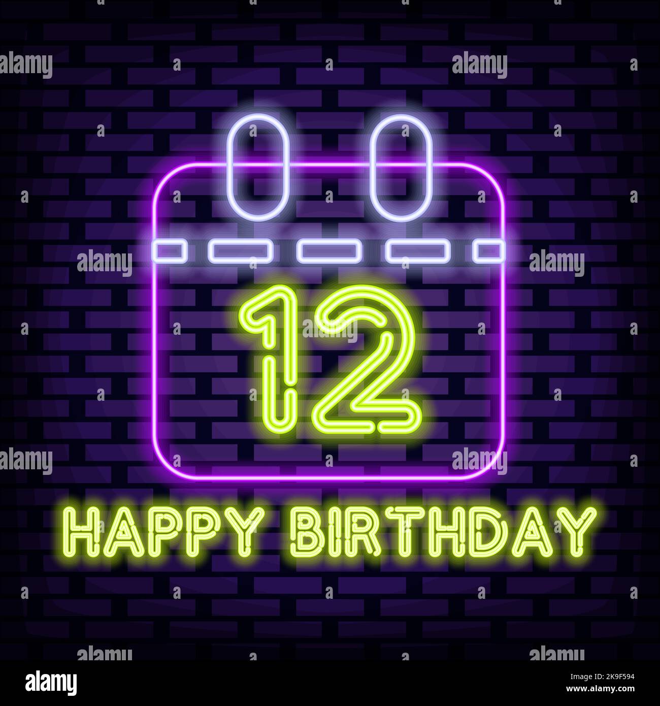 12 Year old Happy Birthday 12th Neon signboards. Neon script. Night ...
