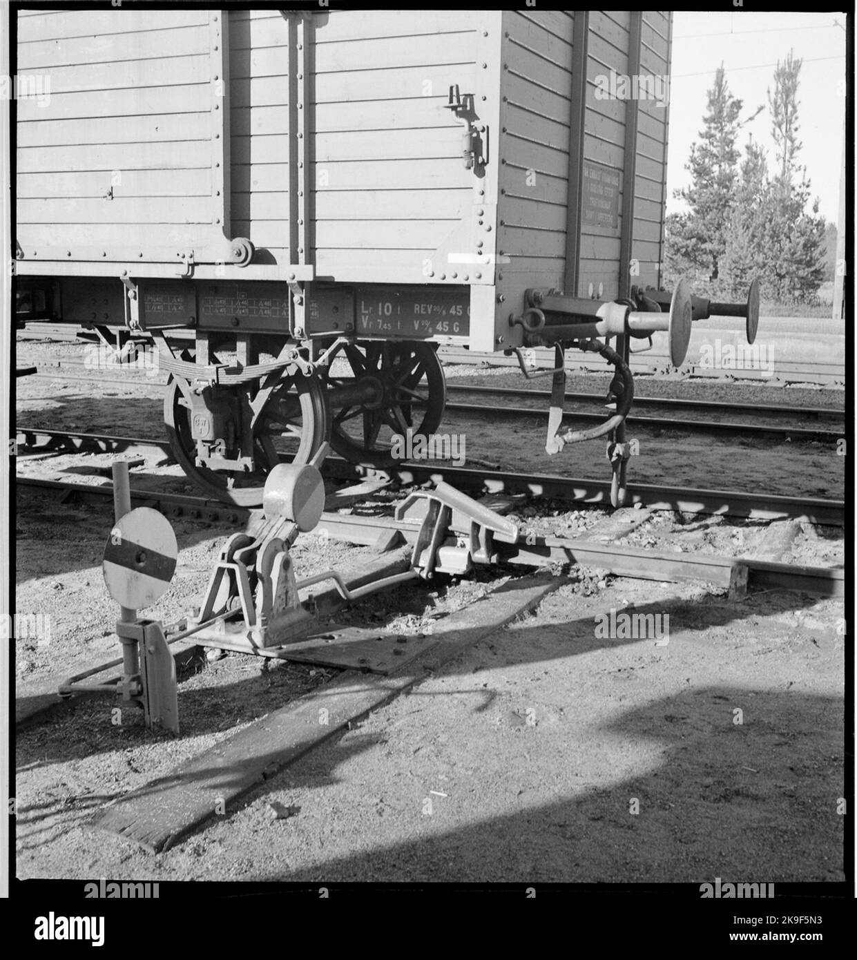 Track barrier mechanism on the rails Stock Photo - Alamy