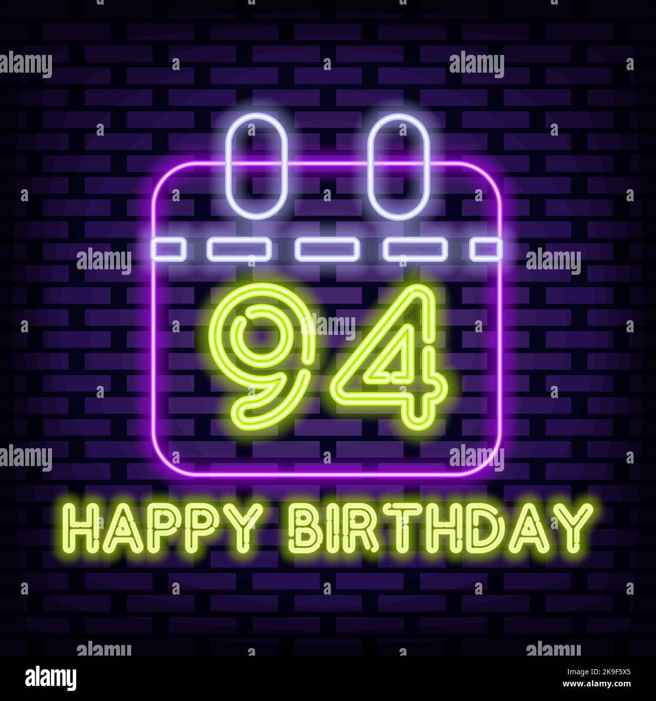 94th Happy Birthday 94 Year old Neon signboards. Neon script. Night ...