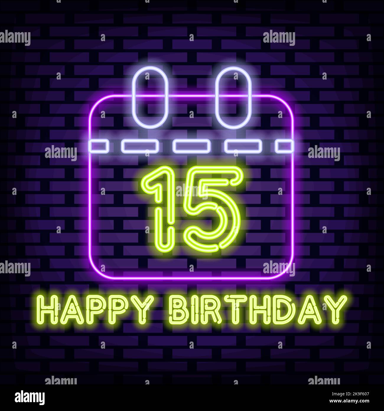 15 Year old Happy Birthday 15th Neon Sign Vector. Bright signboard ...