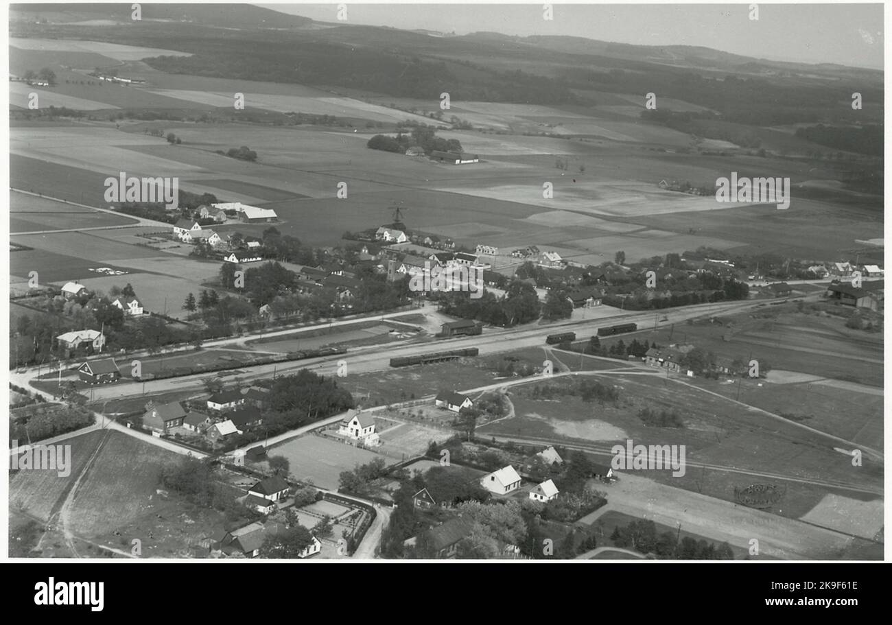 Fly image of Genarp Railway station and its surroundings Stock Photo ...