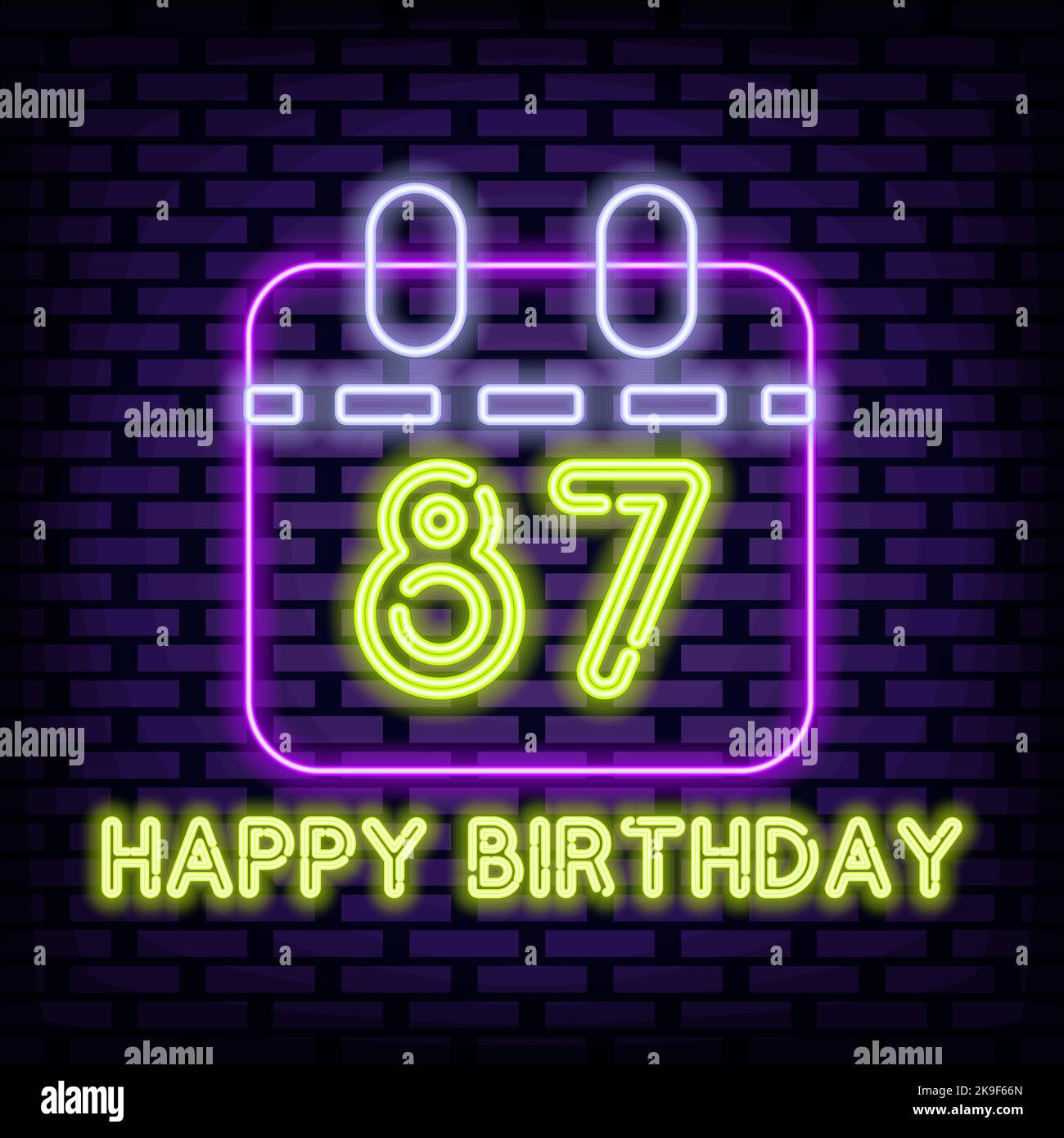 87th Happy Birthday 87 Year old Badge in neon style. Glowing with ...