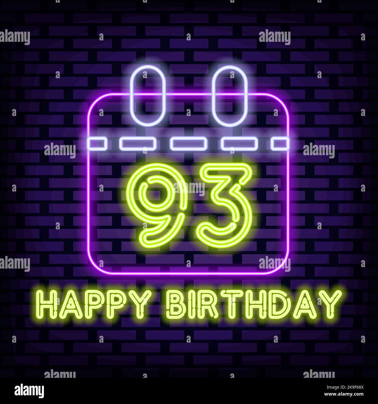93th Happy Birthday 93 Year old Neon sign. Bright signboard. Night ...