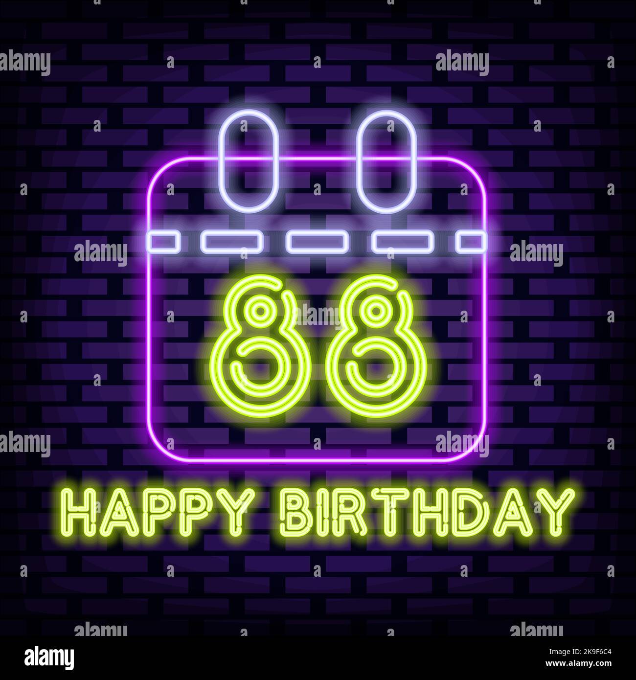 88th Happy Birthday 88 Year old Neon sign. On brick wall background ...