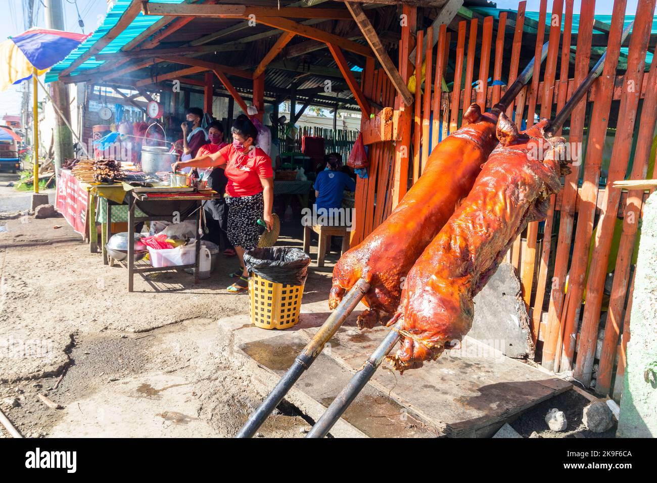 Popular filipino lechon or roast pig sold at a Sunday market in Cebu ...