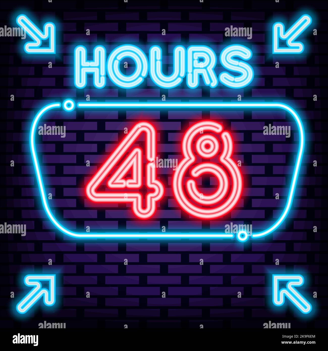 48 hours Badge in neon style. Bright signboard. Announcement neon ...