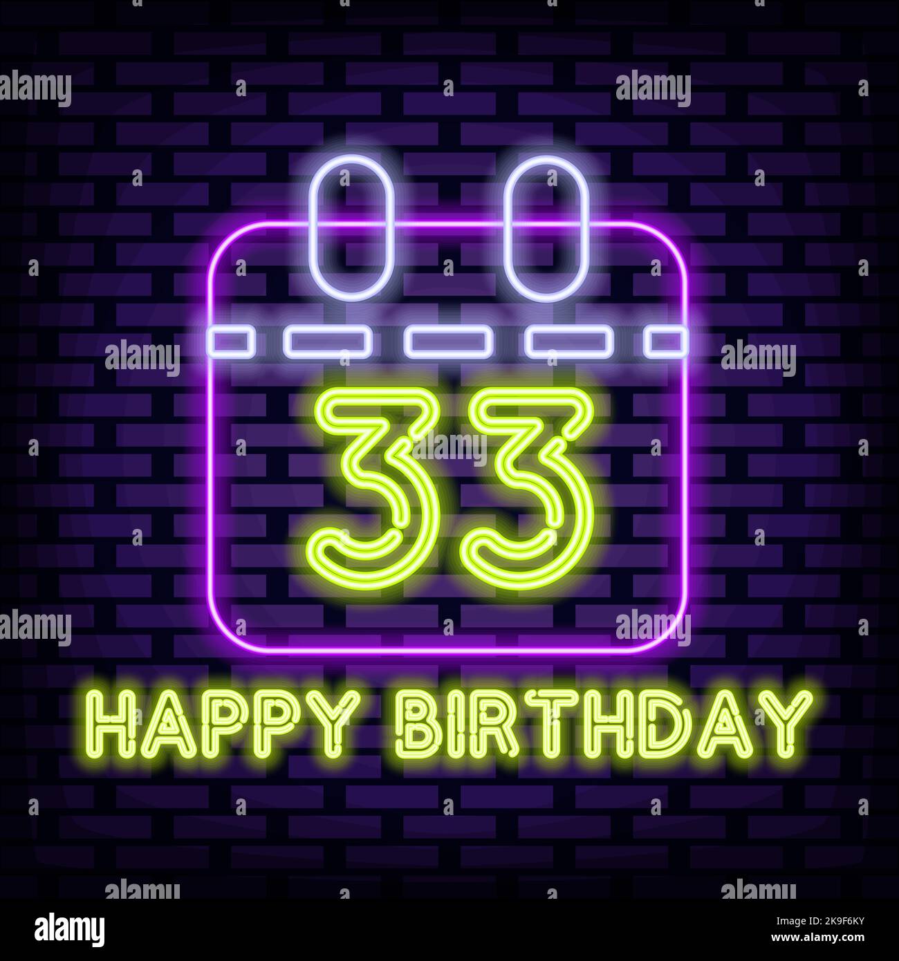 33th Happy Birthday 33 Year old Neon signboards. Bright signboard ...