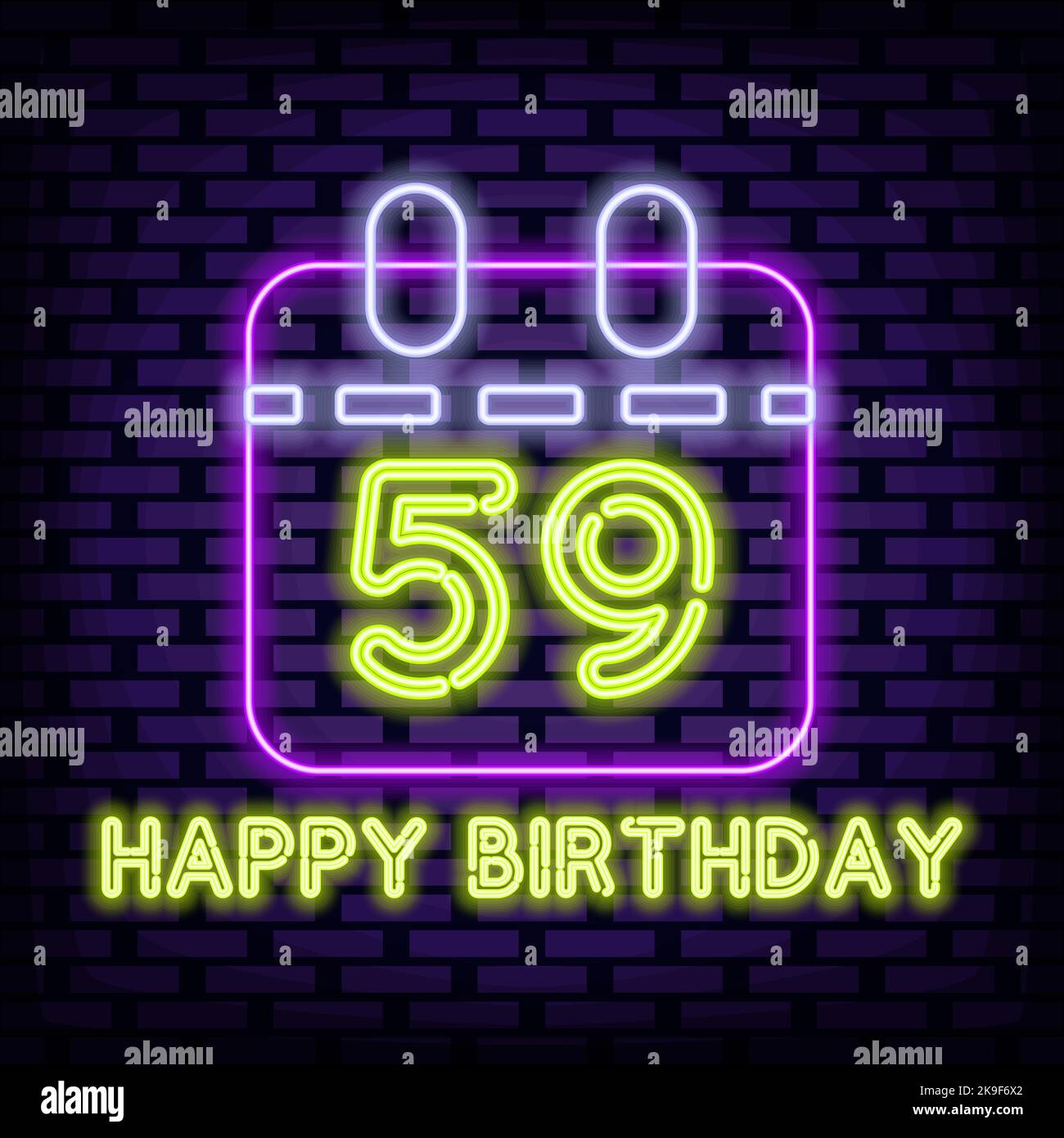 59th Happy Birthday 59 Year old Neon Sign Vector. Bright signboard ...