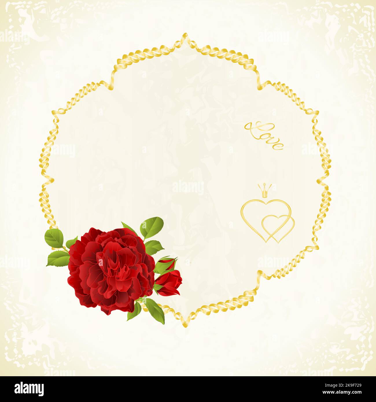 Label with red rose and buds floral festive background vintage vector illustration editable hand ...