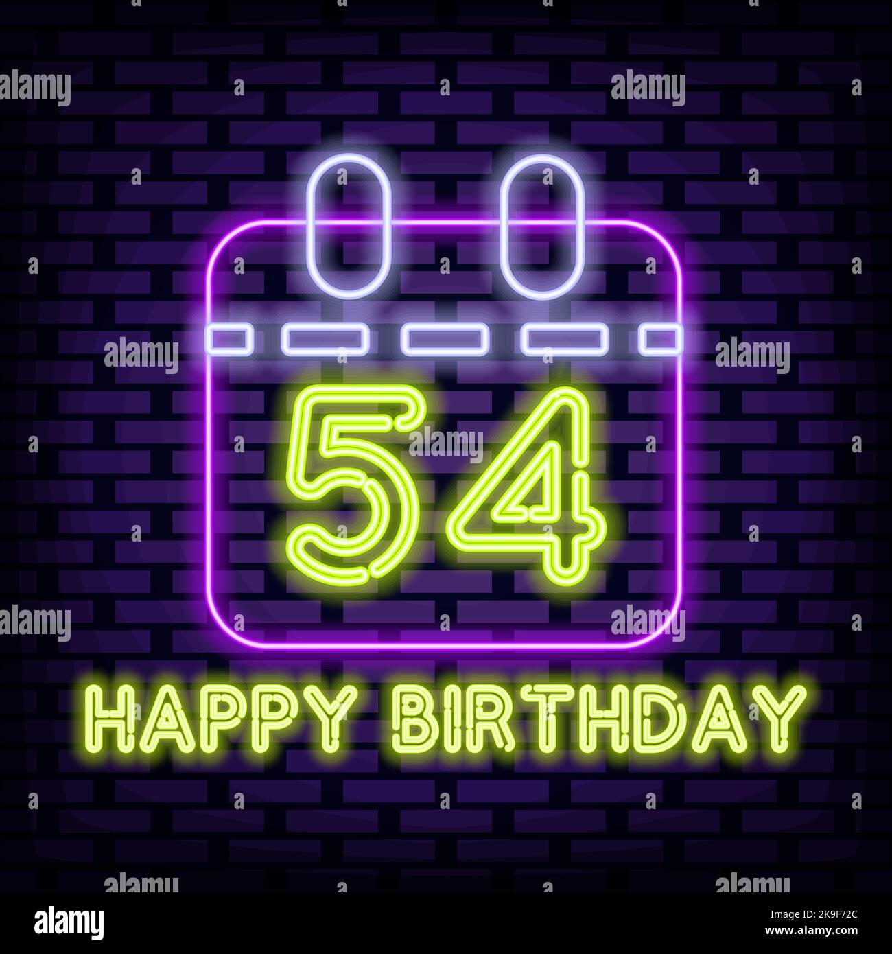 54th Happy Birthday 54 Year old Badge in neon style. Neon script. Light ...