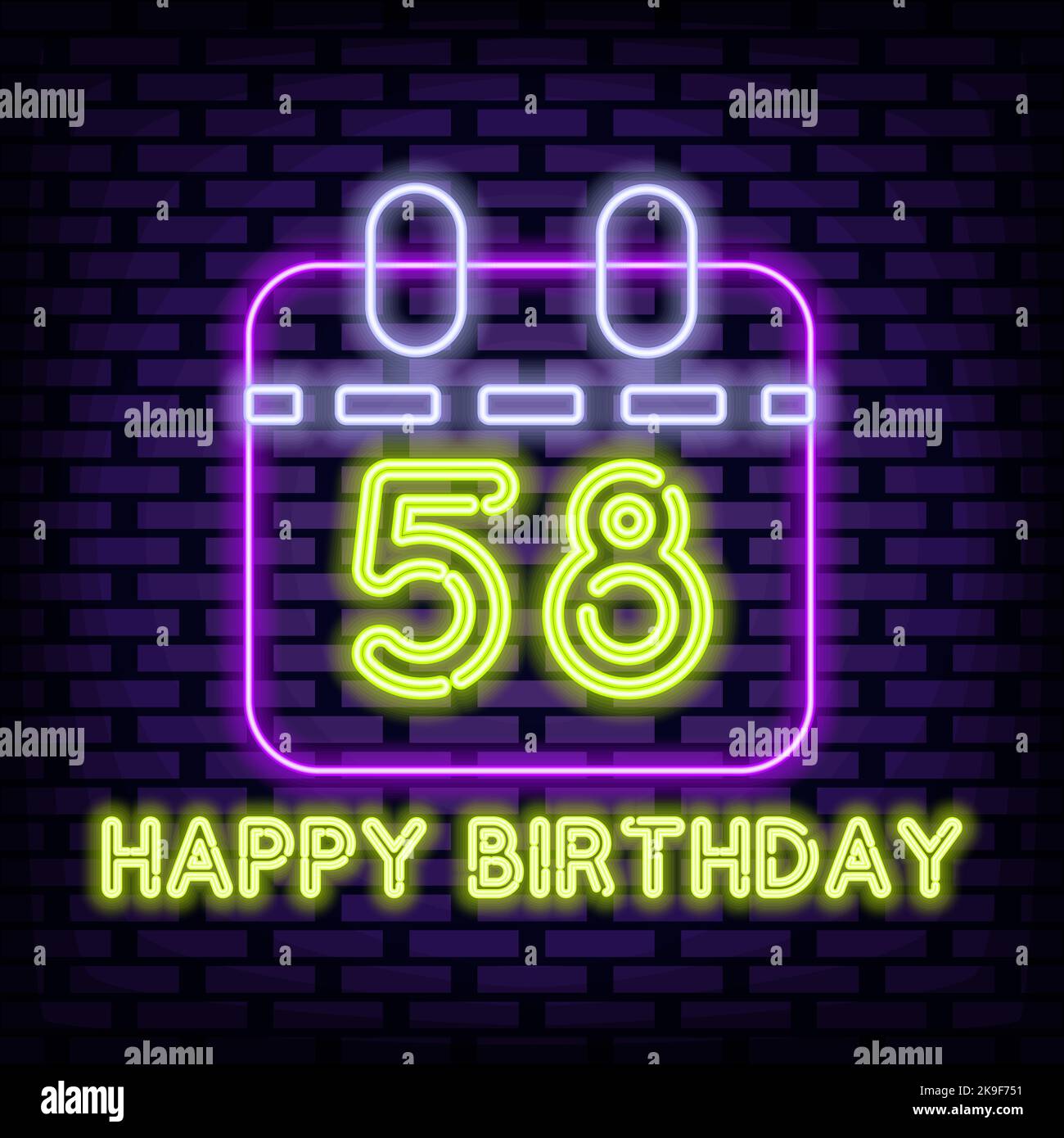 58th Happy Birthday 58 Year old Neon sign. Glowing with colorful neon ...