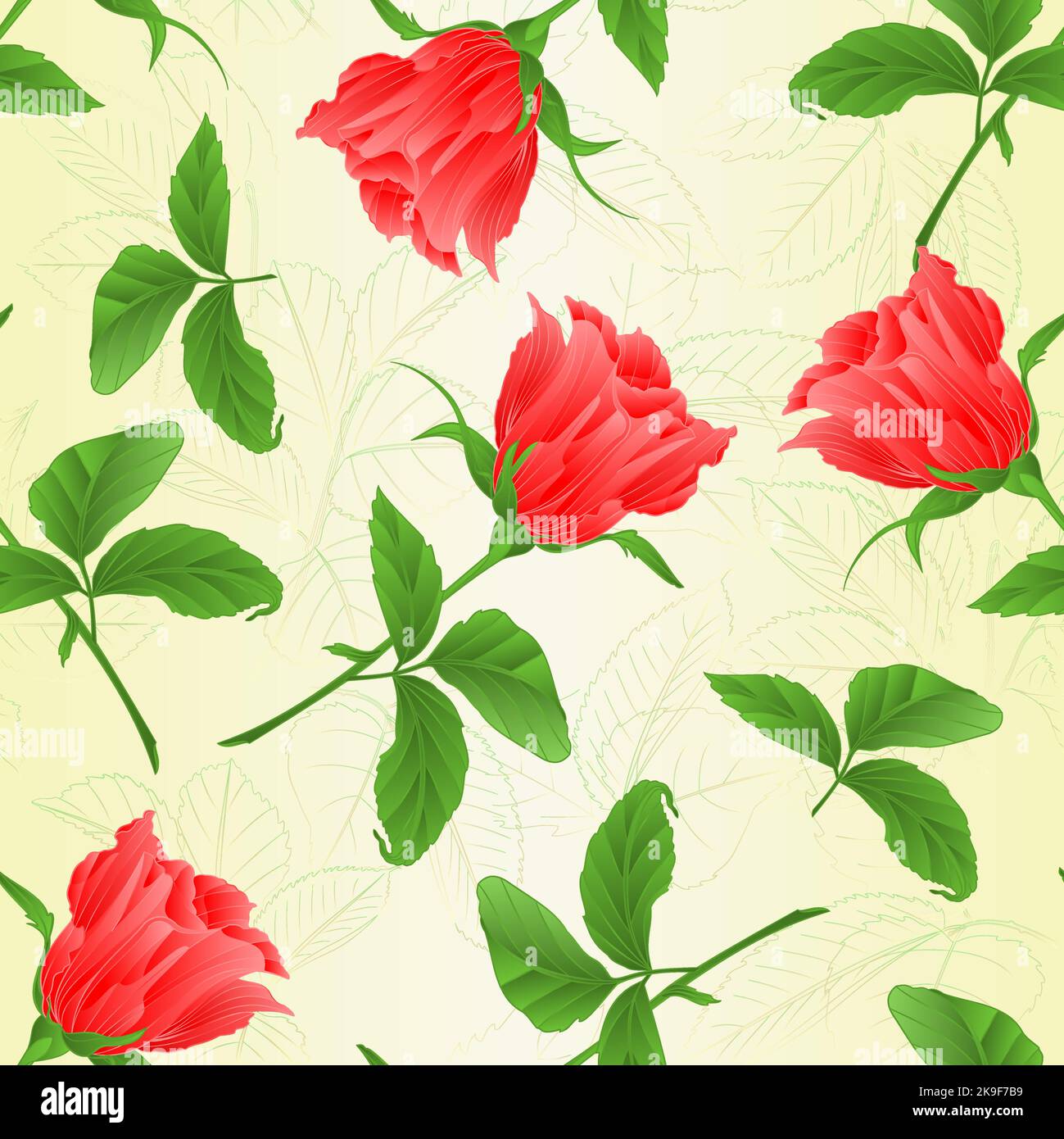 Seamless texture rosebud pink rose twig with leaves on a white background vintage vector ...