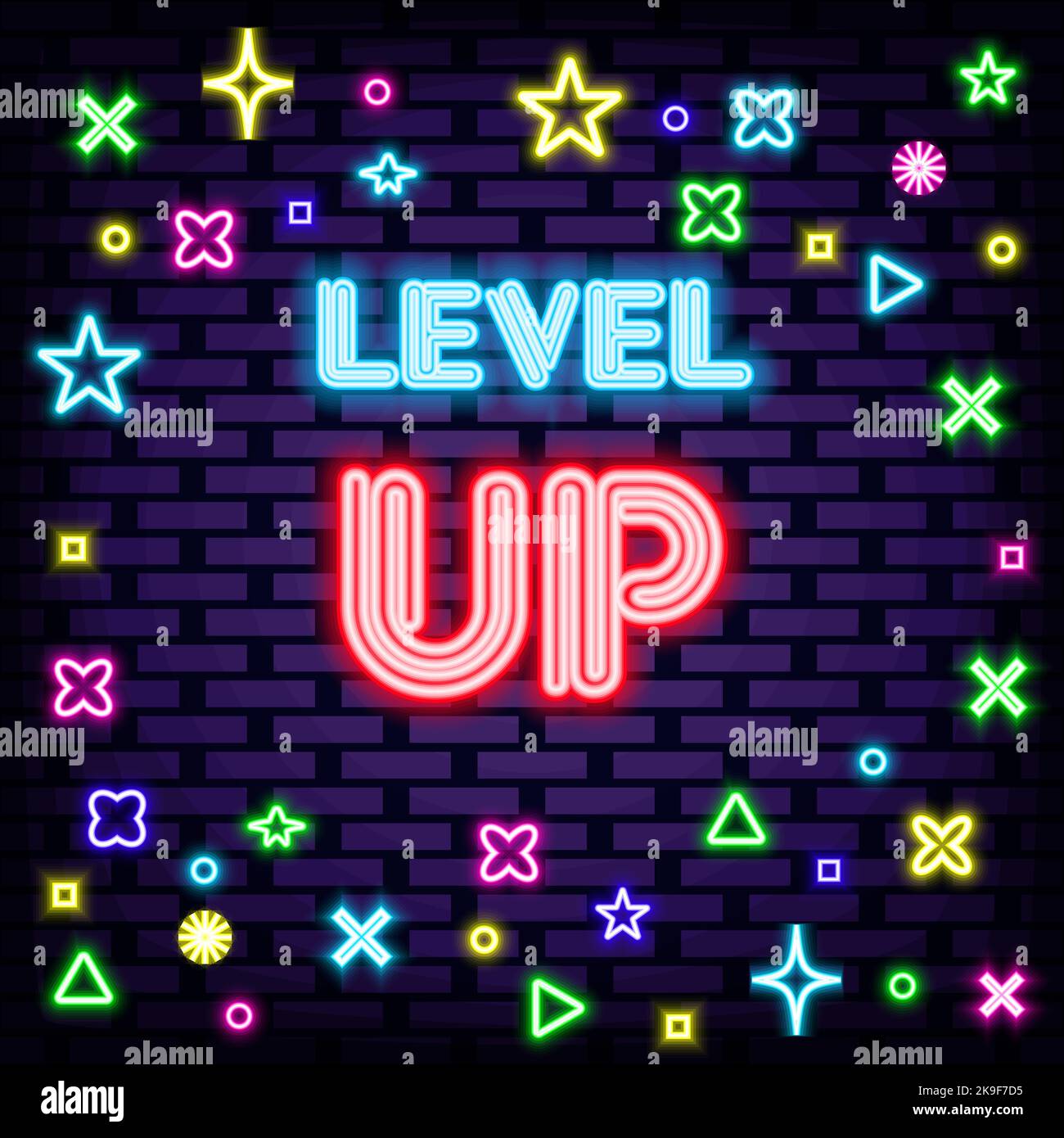 Level Up Badge in neon style. Bright signboard. Night bright ...