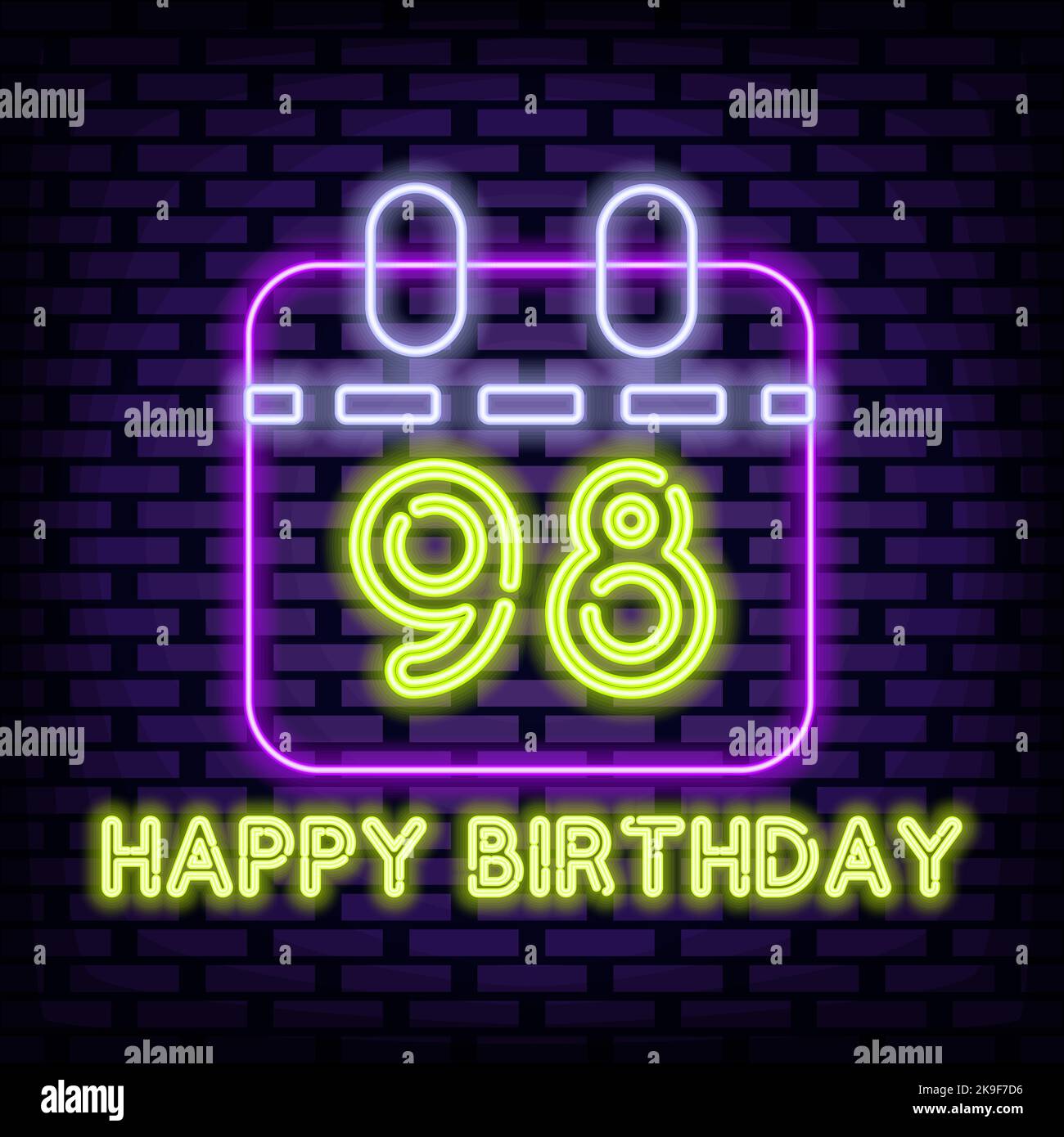 98th Happy Birthday 98 Year old Neon sign. Neon script. Light banner ...