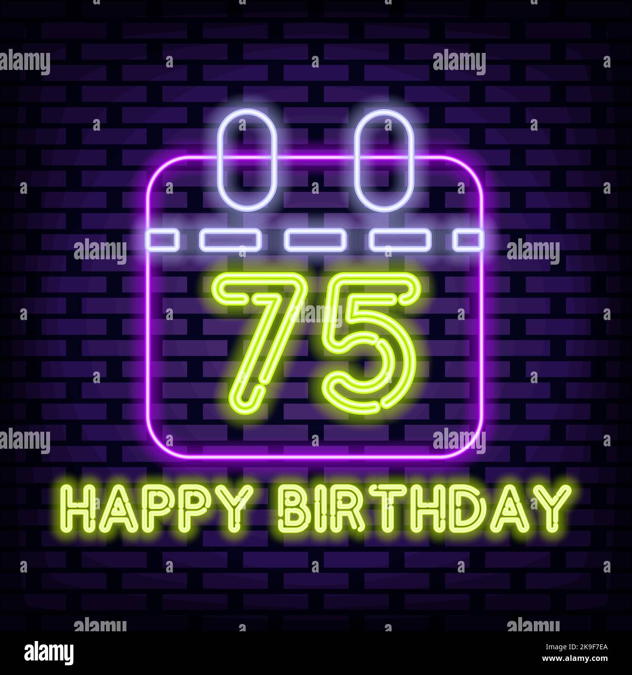 75th Happy Birthday 75 Year old Neon sign. Glowing with colorful neon ...