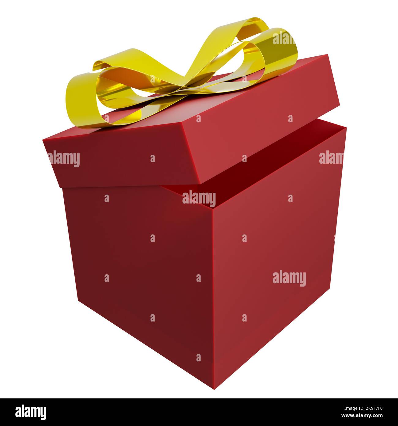 3d rendering of a red new year gift box with golden bow knot and ...