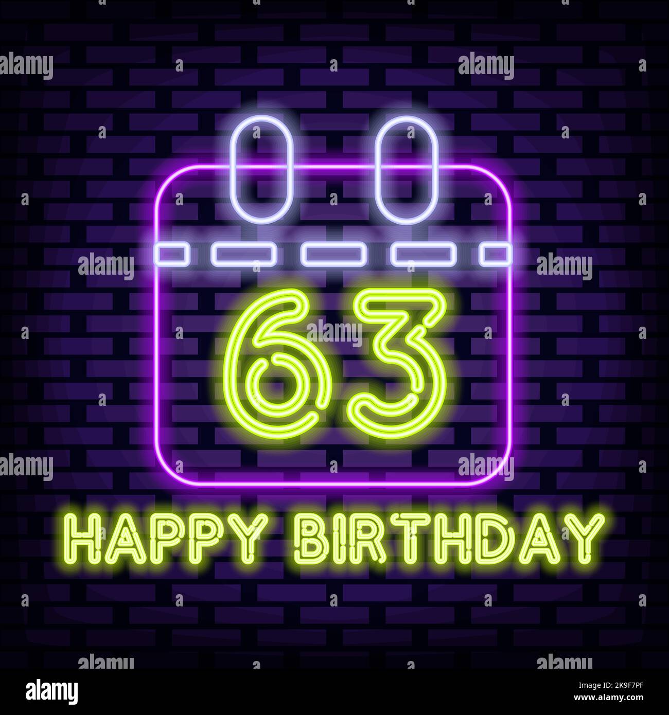 63th Happy Birthday 63 Year old Neon signboards. Bright signboard ...