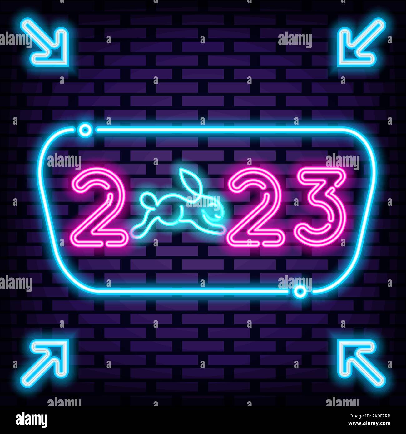 2023 Happy New Year and Merry Christmas Neon Sign Vector. On brick wall ...