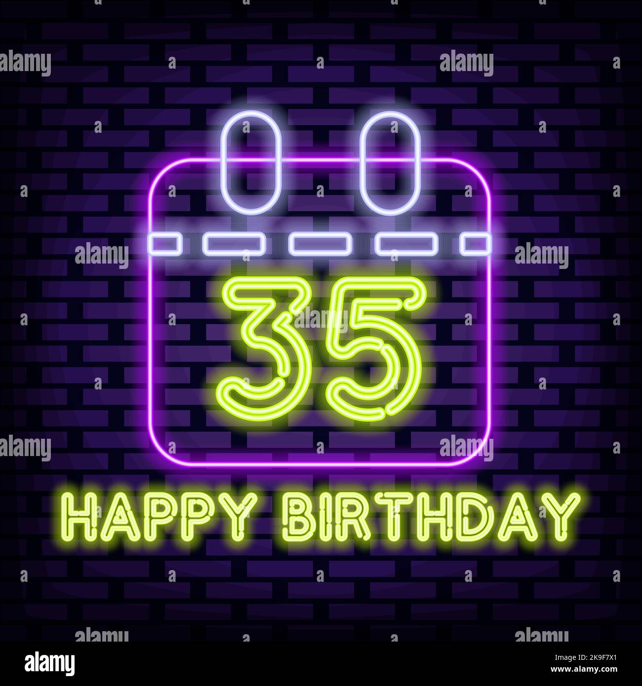 35th Happy Birthday 35 Year old Neon signboards. Neon script. Night ...