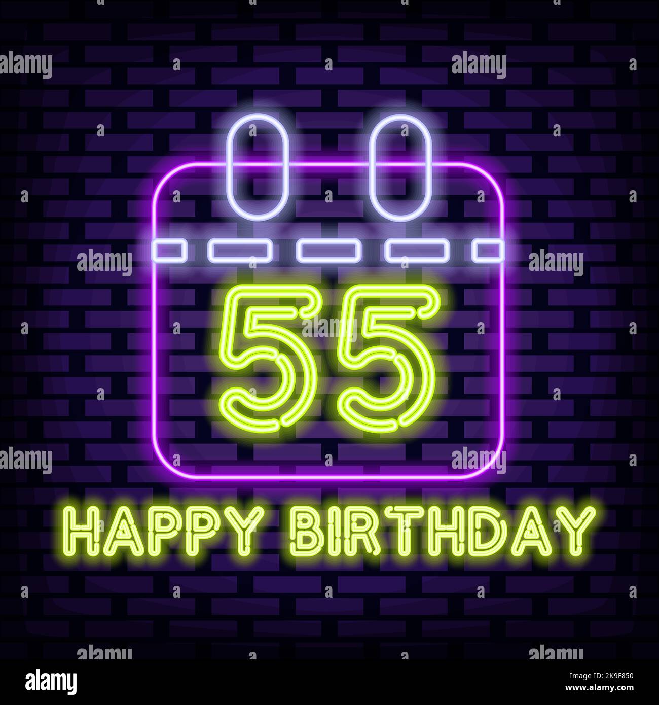 55th Happy Birthday 55 Year old Neon signboards. Neon script. Night ...