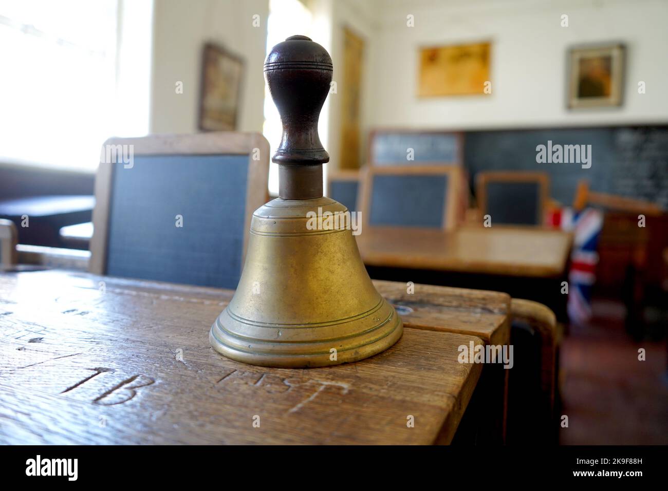 Old historical classroom with wooden desks and chalkboards Stock Photo ...