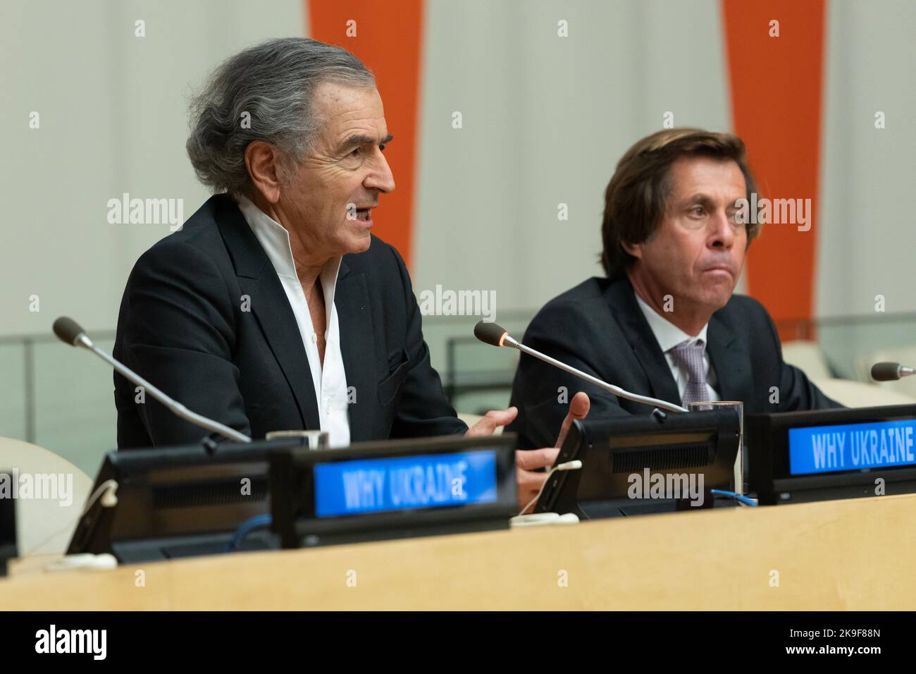 French intellectual Bernard-Henry Levy speaks during screening and ...