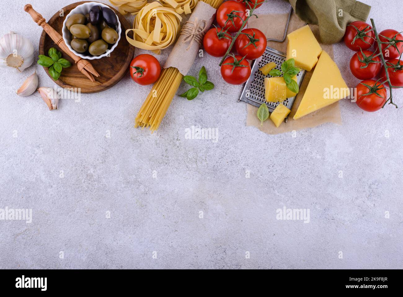 Italian food cooking background with pasta Stock Photo - Alamy
