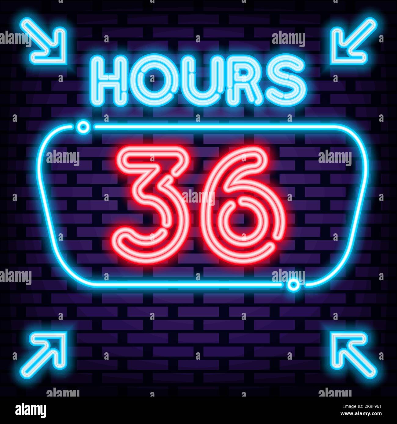 36 hours Neon Sign Vector. On brick wall background. Light banner Stock ...