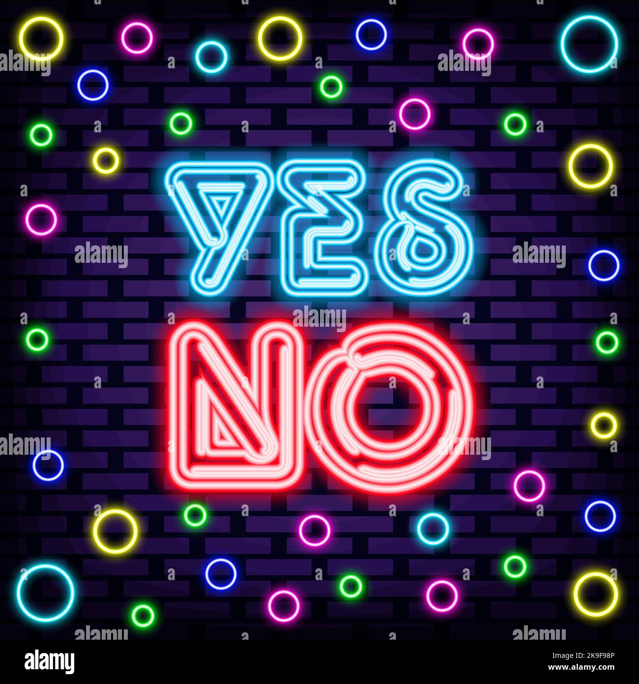 Yes or No Neon sign. On brick wall background. Light art Stock Vector ...