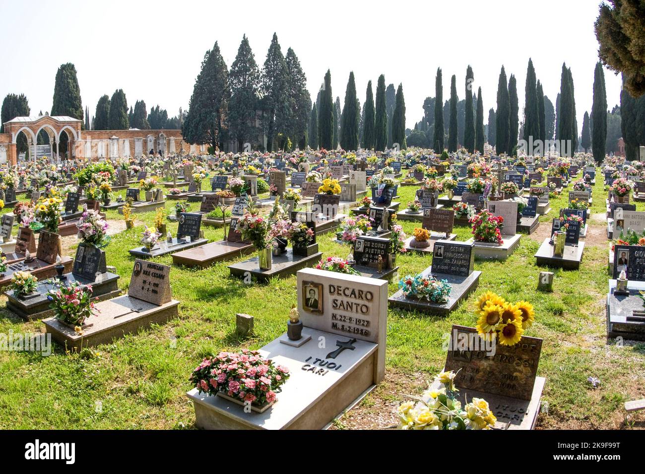 Venice, Italy - April 10, 2007: gravestones at cemetry island of San ...