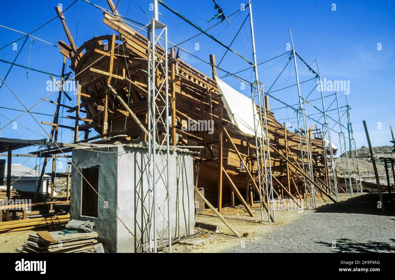 Sur, Oman - July 8, 1998: dhow shipyard in Sur, Oman. The sultan ...