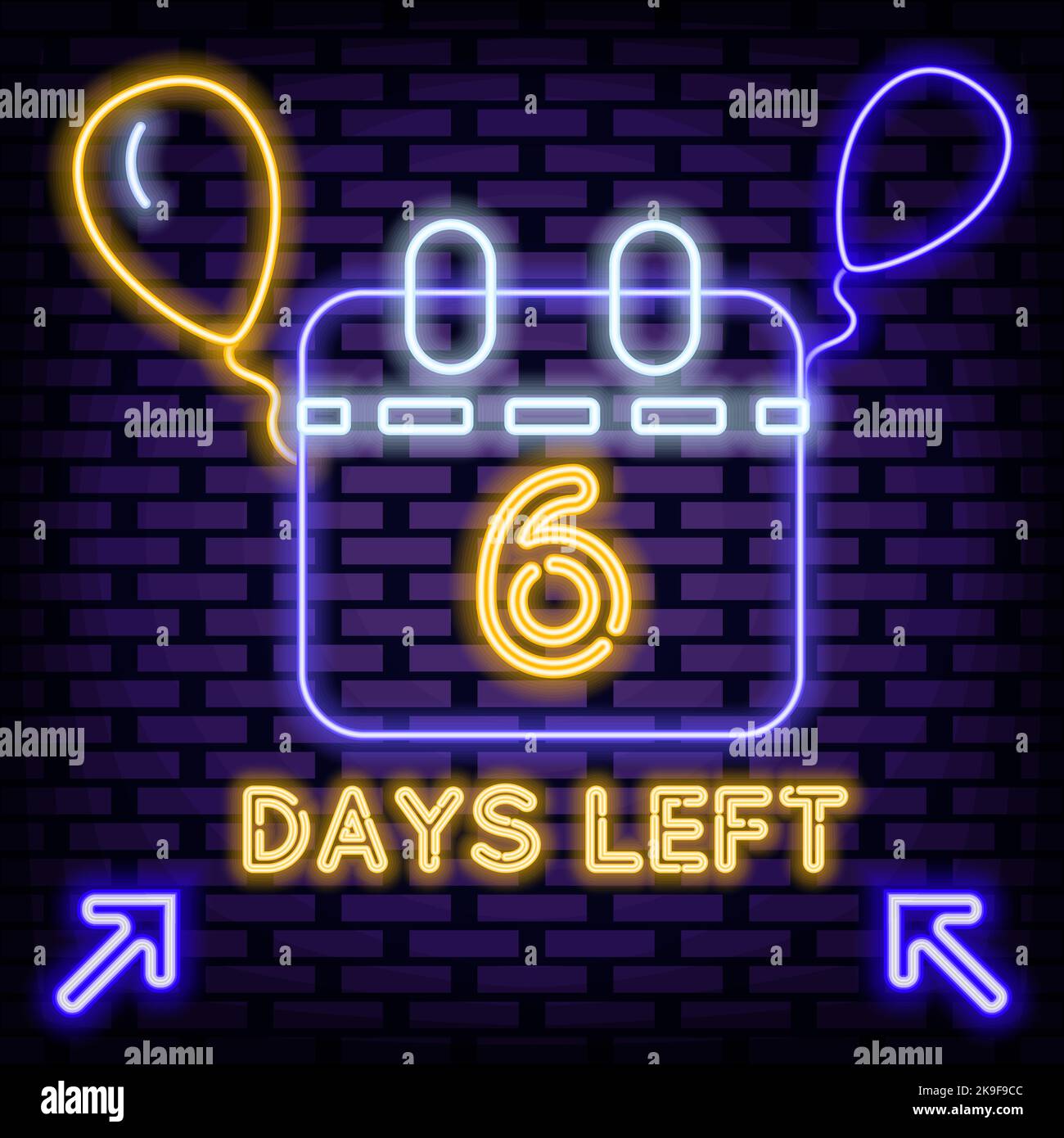 6 Days Left Neon Sign Vector. Bright signboard. Night bright ...
