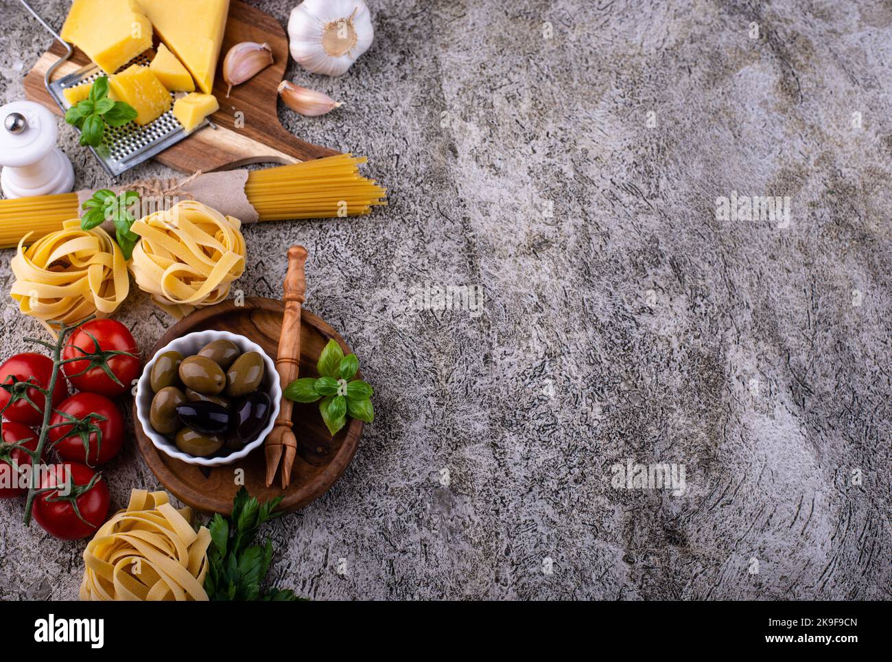 Italian food cooking background with pasta Stock Photo - Alamy