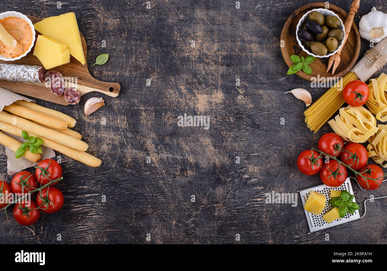 Italian food cooking background with pasta Stock Photo - Alamy