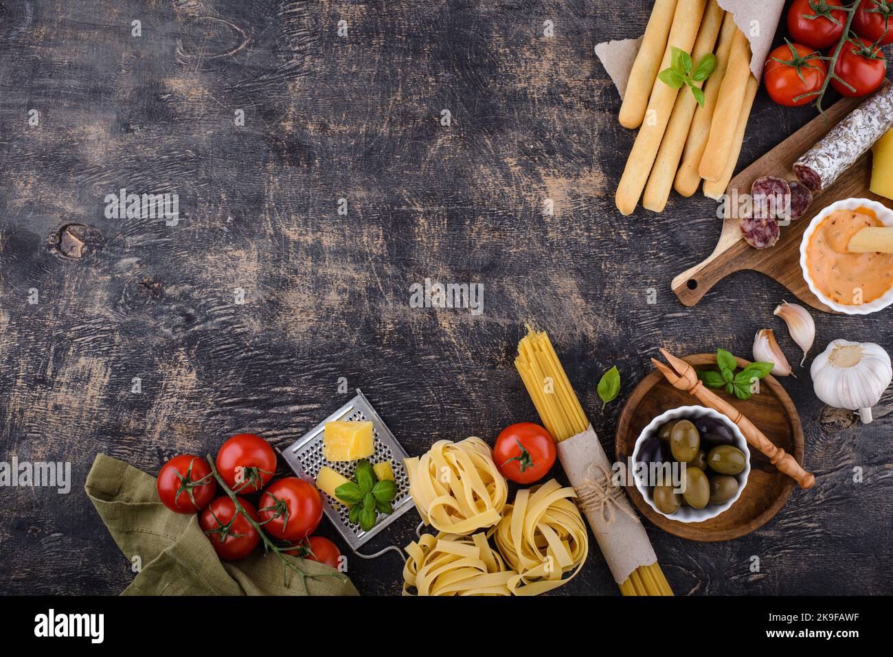 Italian food cooking background with pasta Stock Photo - Alamy