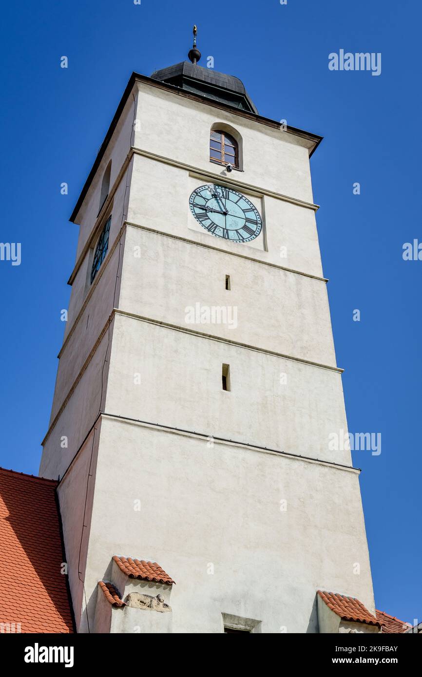 The Council Tower (Turnul Sfatului) towards clear blue sky in the old ...